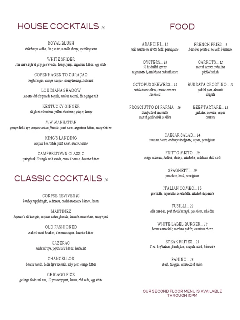 Costata Downstairs Menu | PDF | Distilled Drinks | Wine
