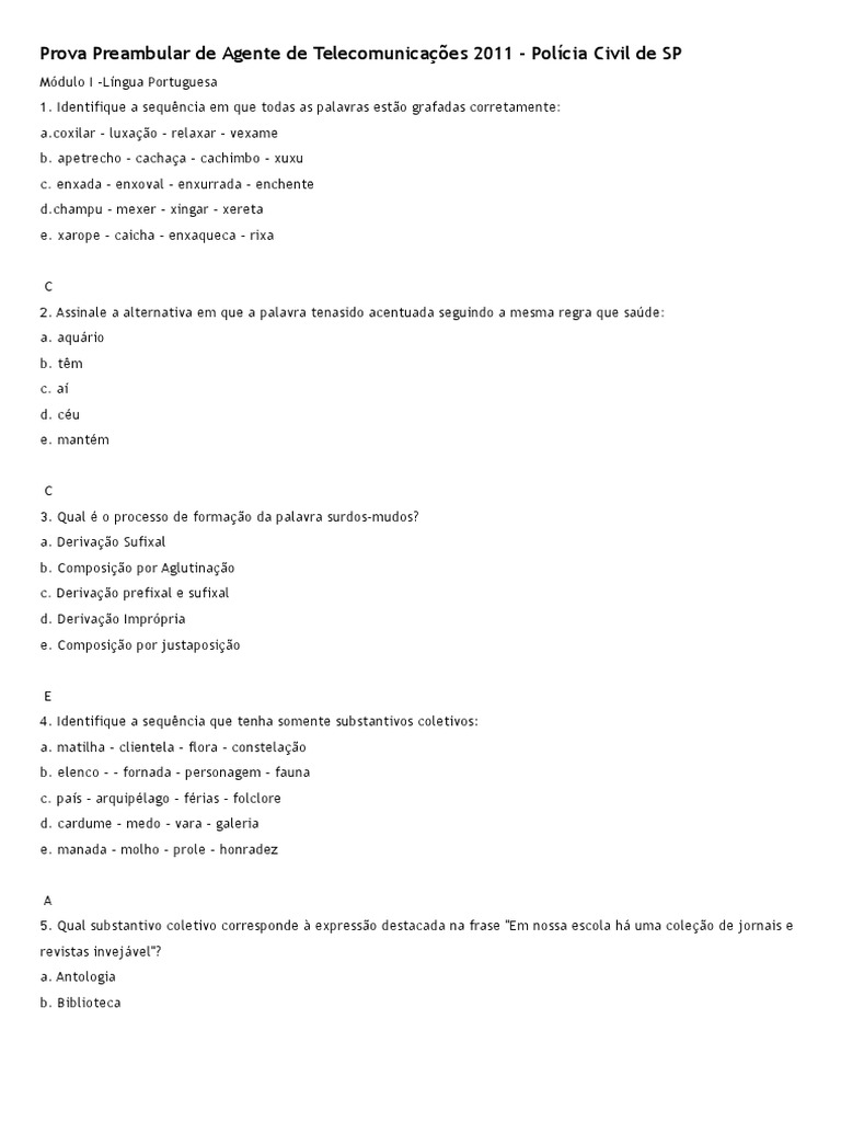 Prova Preambular de Agente de Telecomunicações 2011 | PDF ...