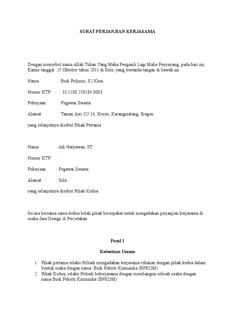 Surat Perjanjian Kerjasama Mou Pdf