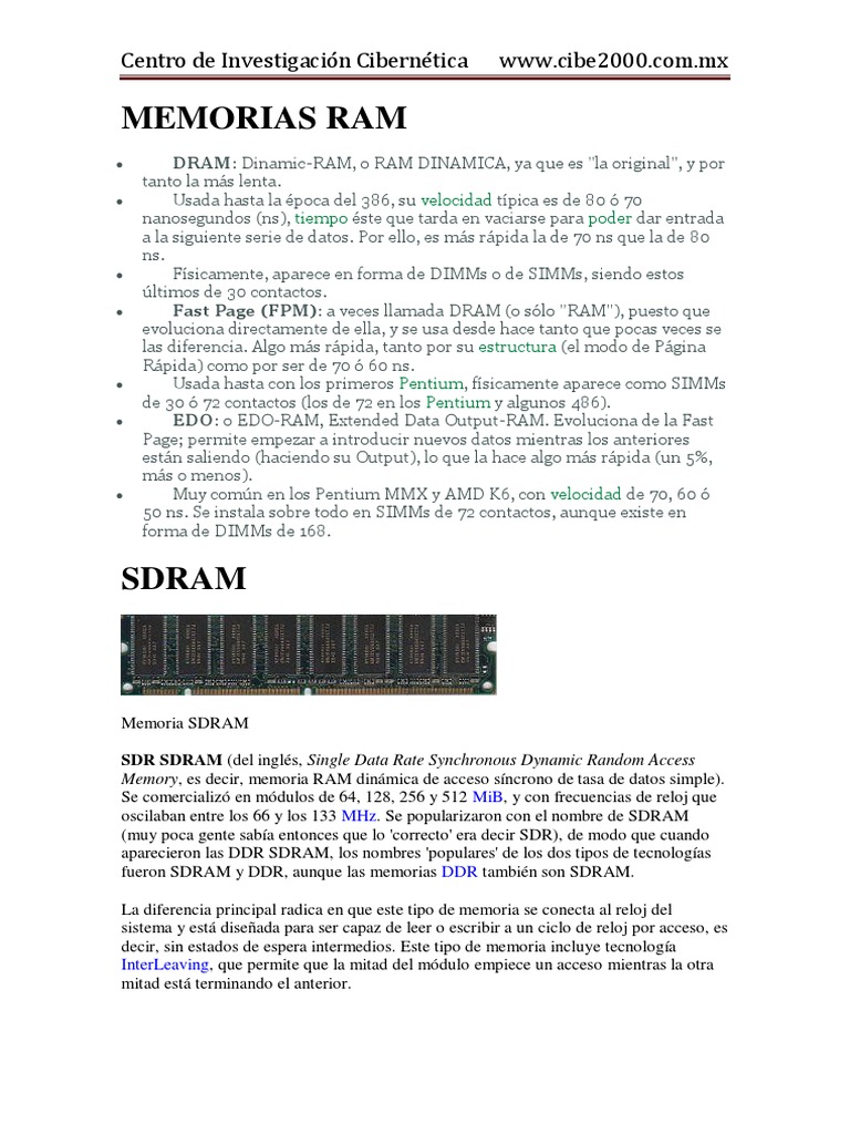 Memorias Ram | PDF | Memoria de acceso aleatorio | Electrónica digital
