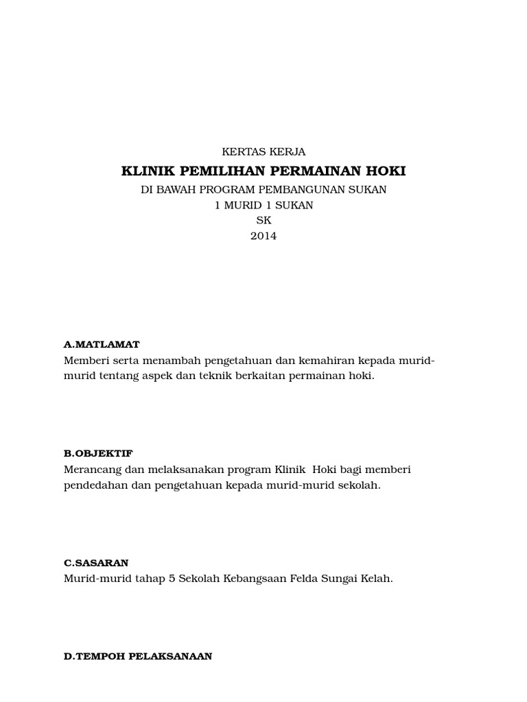 Kertas Kerja Klinik Hoki | PDF