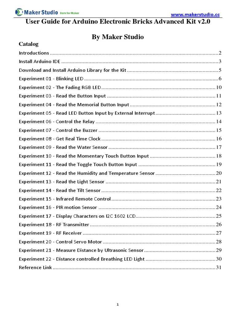 User Guide For Arduino Electronic Bricks Advanced Kit v2.0r4 | PDF ...
