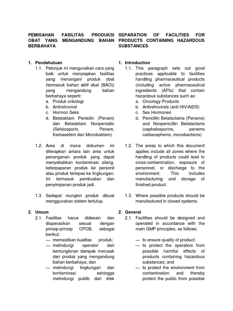 Cpob Fasilitas Produksi Obat Yang Mengandung Bahan Berbahaya | PDF ...