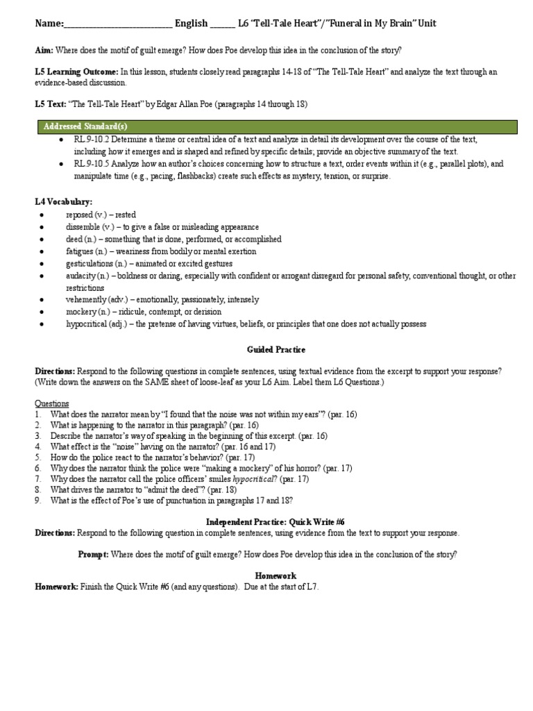 Analyzing Guilt in Poe's "Tell-Tale Heart" | PDF | Language Arts ...