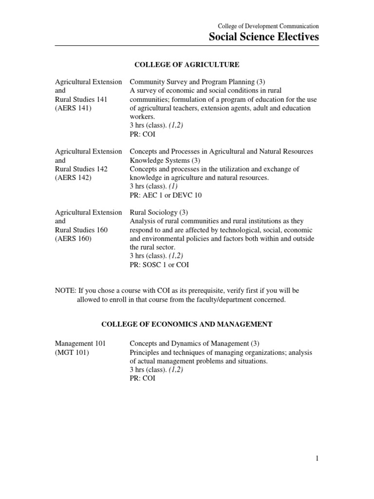 UPLB BSDC Social Science Electives | PDF | Sociology | Social Science