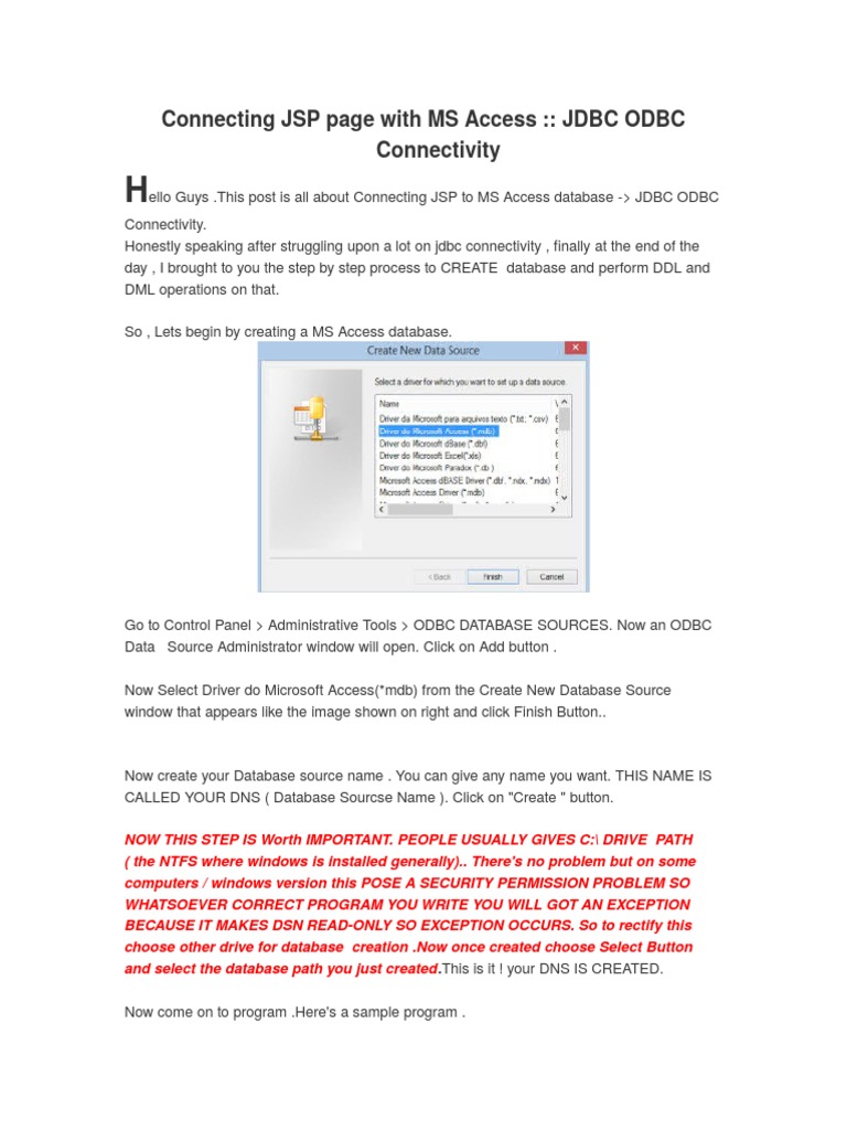 Connecting JSP Page With MS Access | PDF | Microsoft Access | Databases