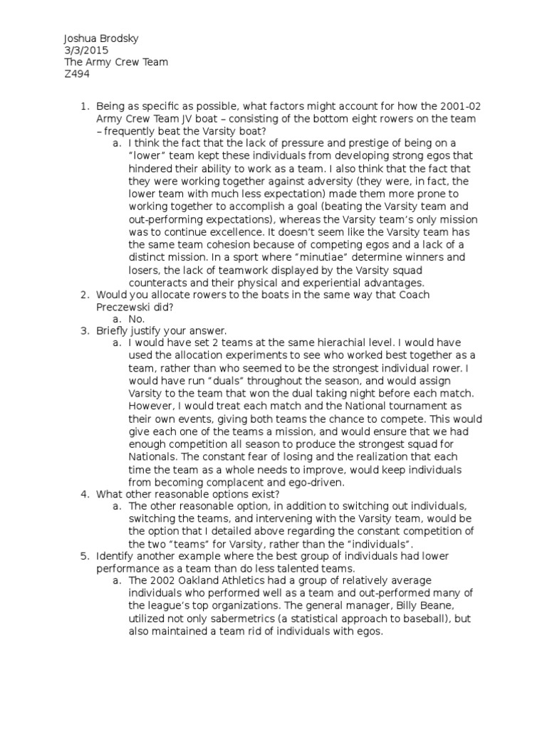 Army Crew Team Dynamics Analysis | PDF | Rowing (Sport) | Leadership