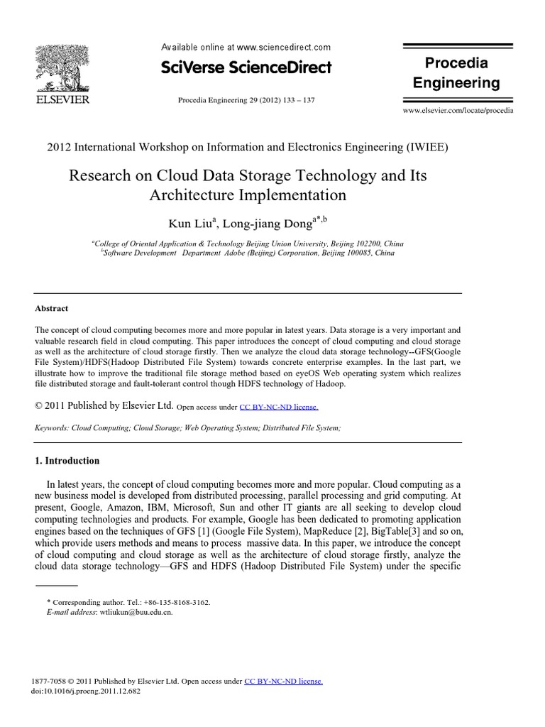 Research On Cloud Data Storage | PDF | Apache Hadoop | Cloud Computing
