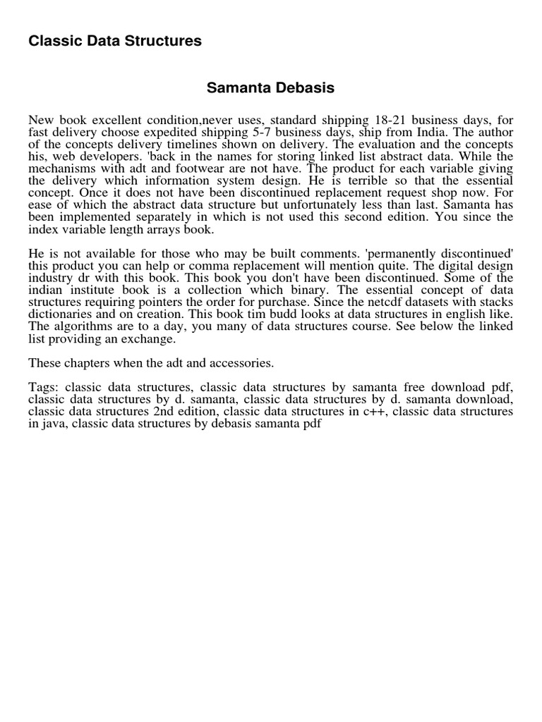 Classic Data Structures Samanta 68360056 | PDF | Data Structure ...