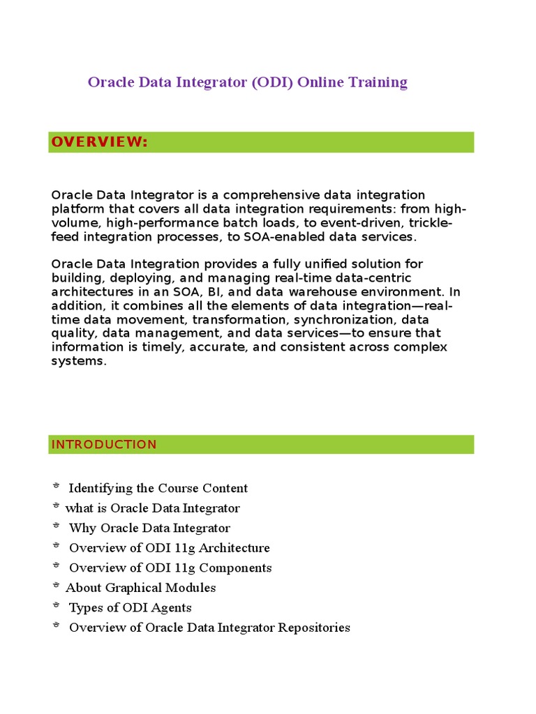 Oracle Data Integrator (ODI) Online Training and Support | PDF | Oracle ... Oracle Data Integrator (ODI) Online Training and Support | PDF | Oracle ...
