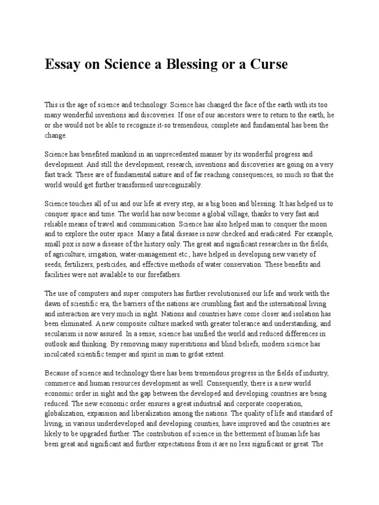 Essay On Science A Blessing or A Curse | PDF | Nuclear Weapons ...