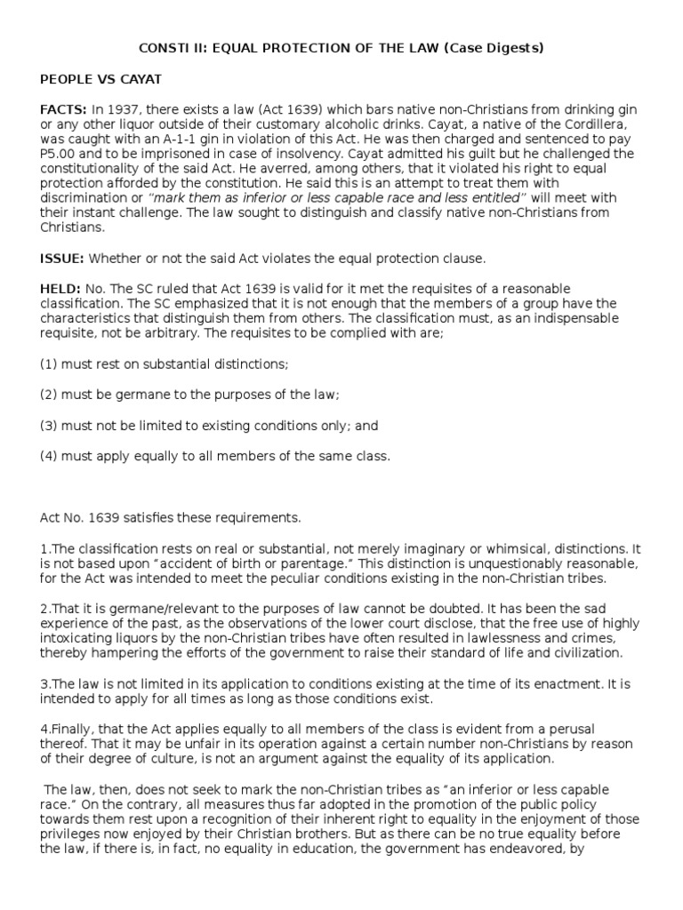Equal Protection Case Digests | PDF | University And College Admission ...