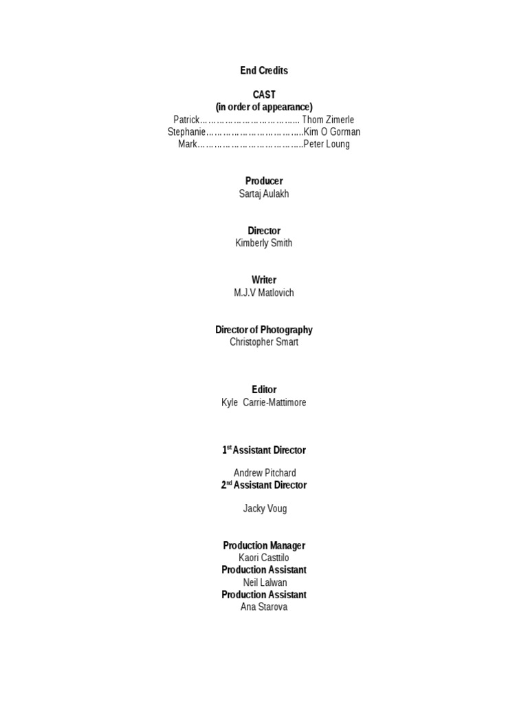 End Credits Cast and Crew List | PDF