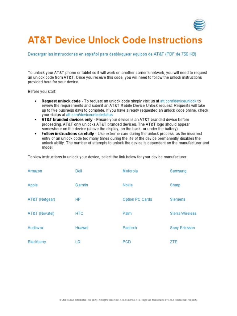 At T Mobility Device Unlock Code Instructions | PDF