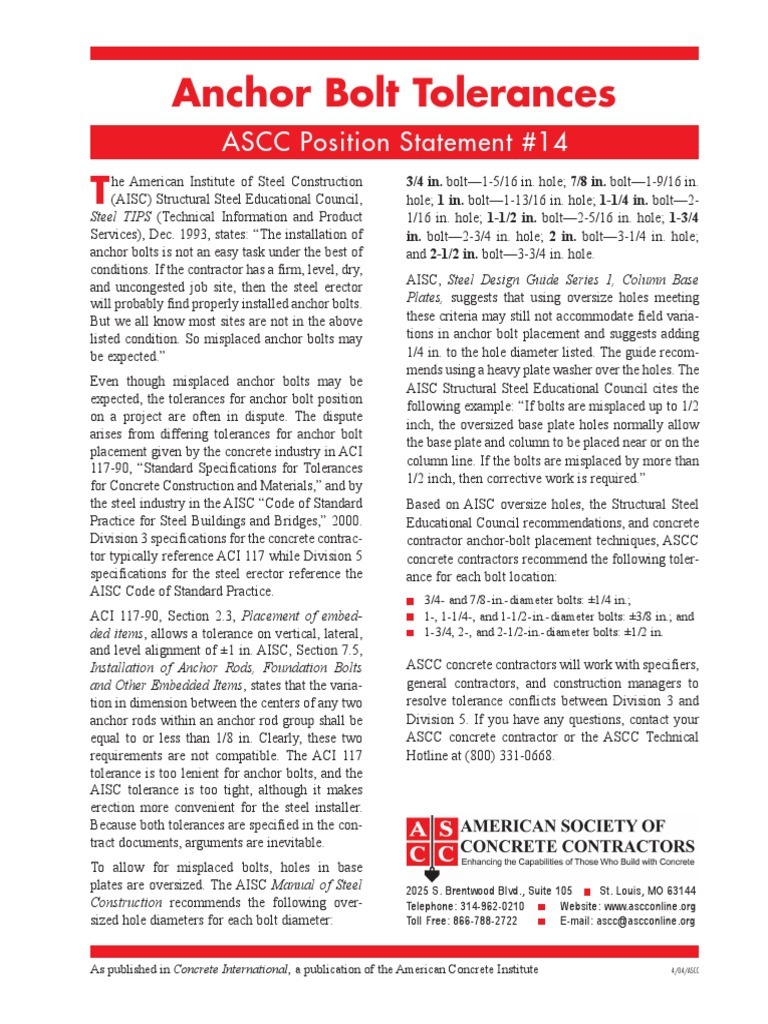 Anchor Bolt Tolerances.pdf | Structural Steel | Screw