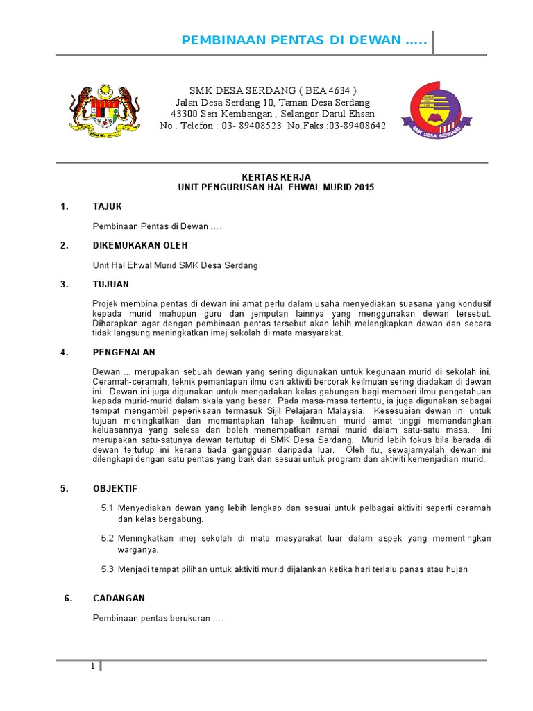 Kertas Kerja Pembinaan Pentas Di Dewan | PDF