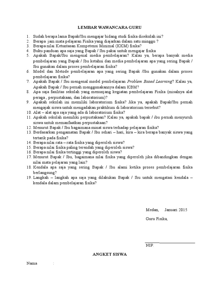 Lembar Wawancara Guru | PDF