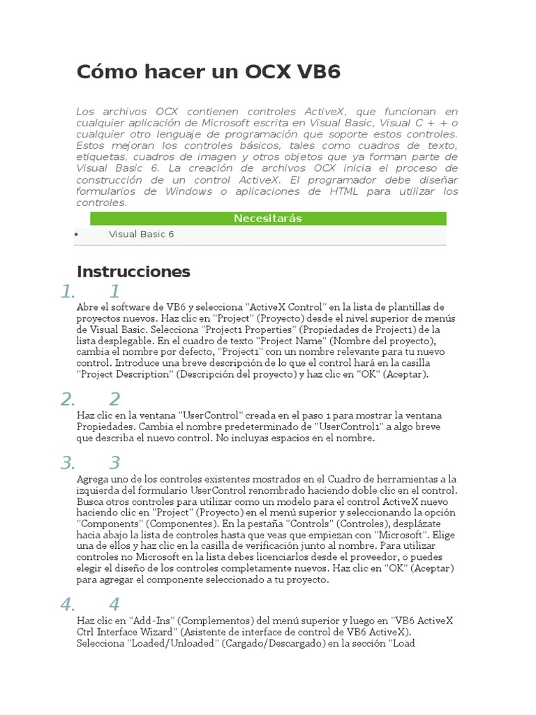 Cómo Hacer Un OCX VB6 | PDF | Básico | Programación de computadoras