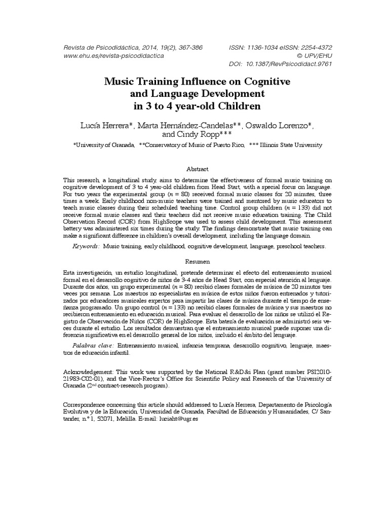 Music Training Influence On Cognitive and Language Development in 3 To ...
