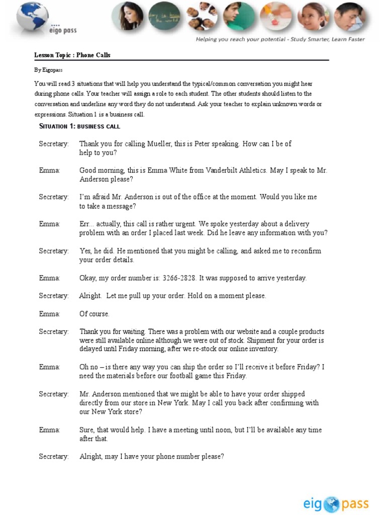 Beginner Lesson 3 - Phone Calls | PDF