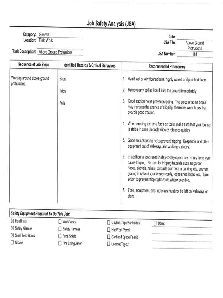 Job Safety Analysis Form Template