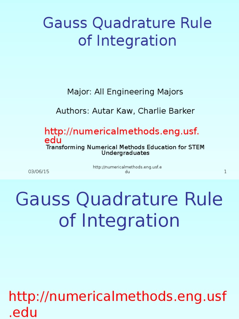 Gauss Quadrature Integration | PDF | Integral | Computational Science