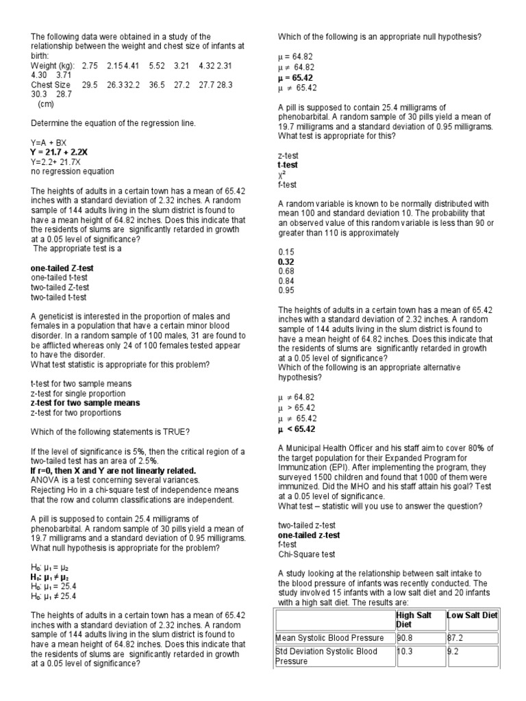 Biostat Quiz Leak | PDF | Statistical Hypothesis Testing | Student's T Test