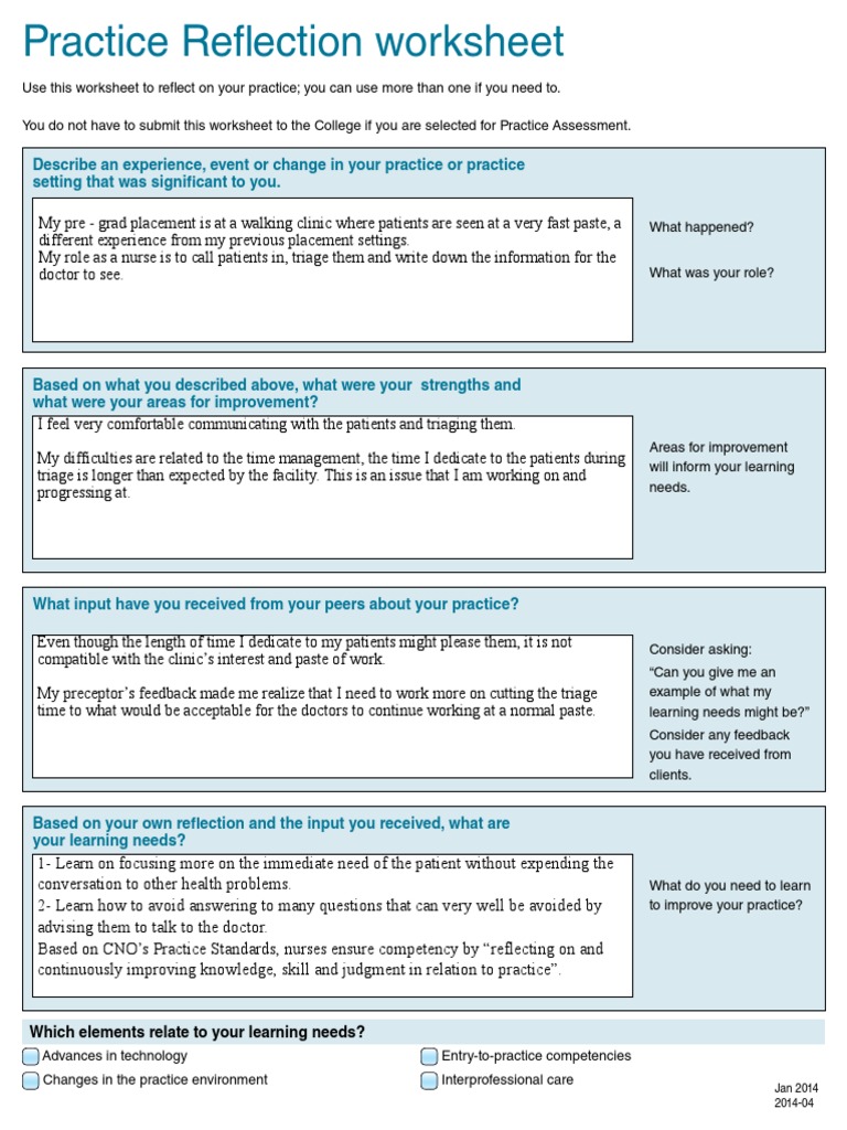 Reflection Practice Worksheets