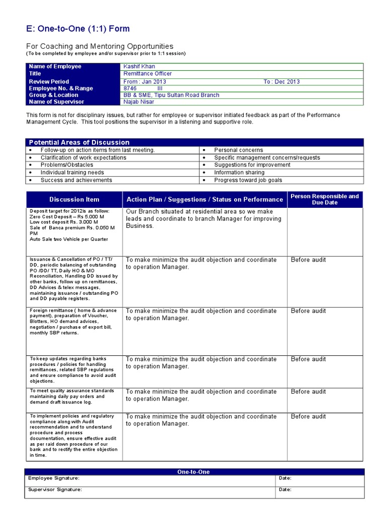 E - One-to-One Form | PDF | Regulatory Compliance | Audit