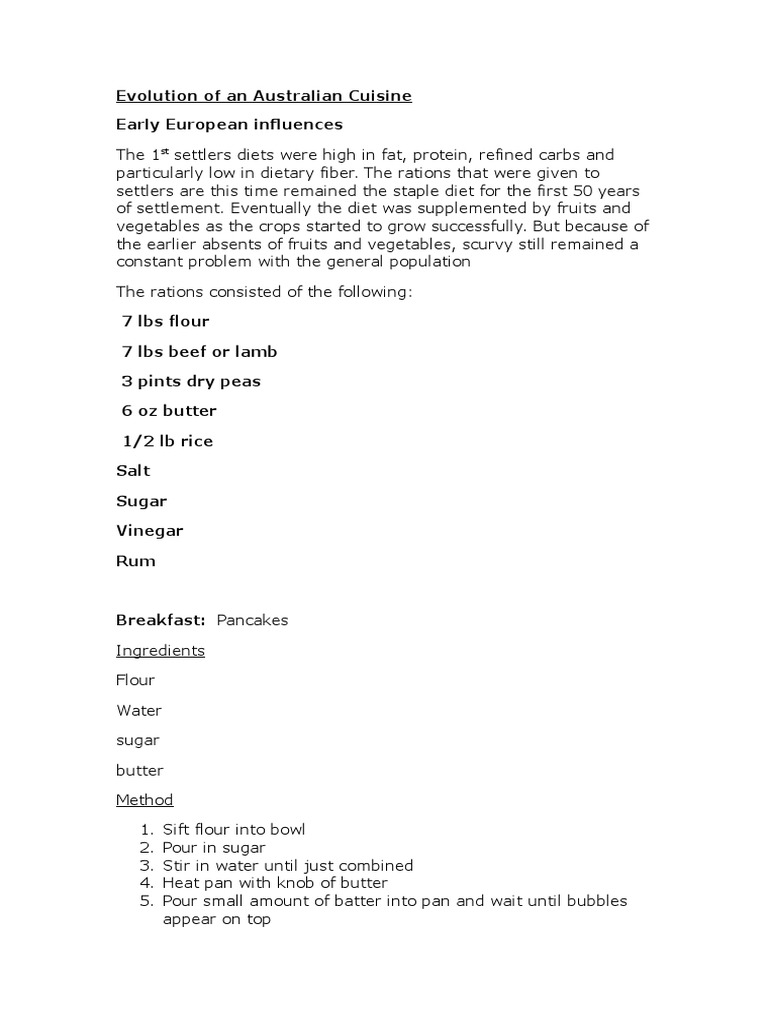 Evolution of An Australian Cuisine Early European Influences | PDF
