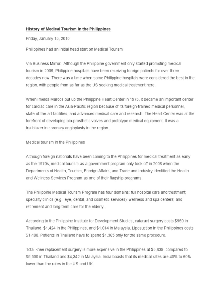 History of Medical Tourism in The Philippines | PDF | Industries ...