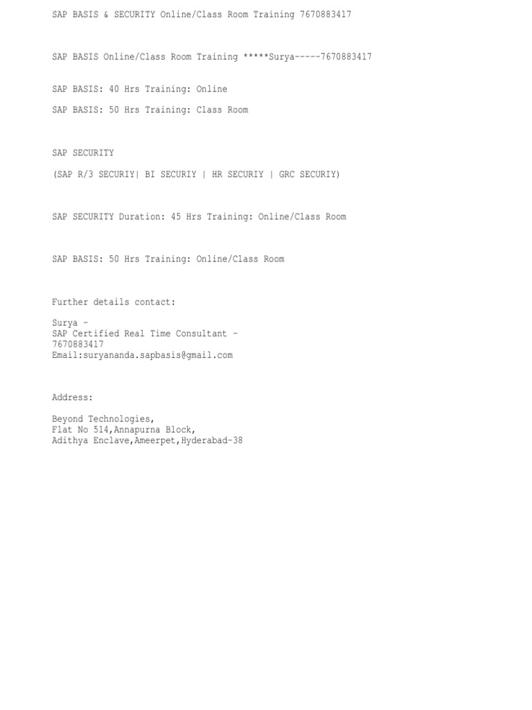SAP BASIS & SECURITY Training Options | PDF