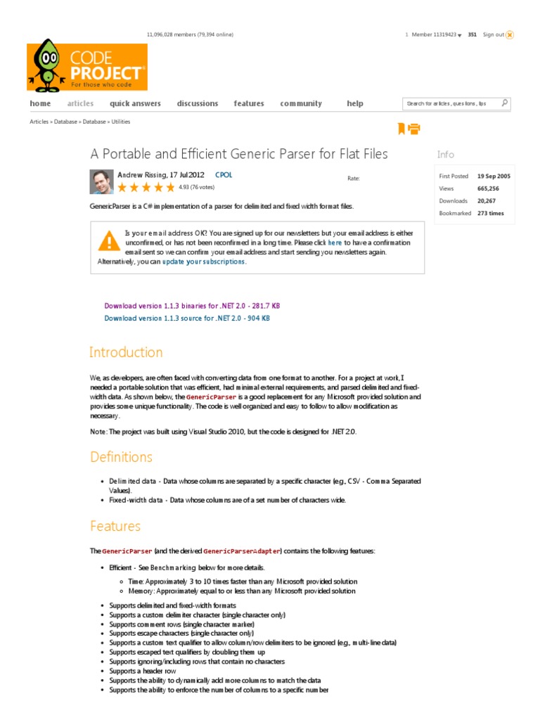 A Portable and Efficient Generic Parser For Flat Files - CodeProject | PDF | Xml | File Format