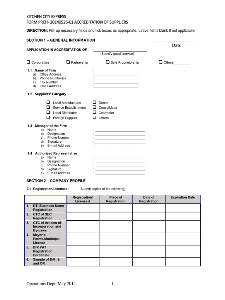 Supplier Accreditation Form Template | PDF | Specification (Technical ...