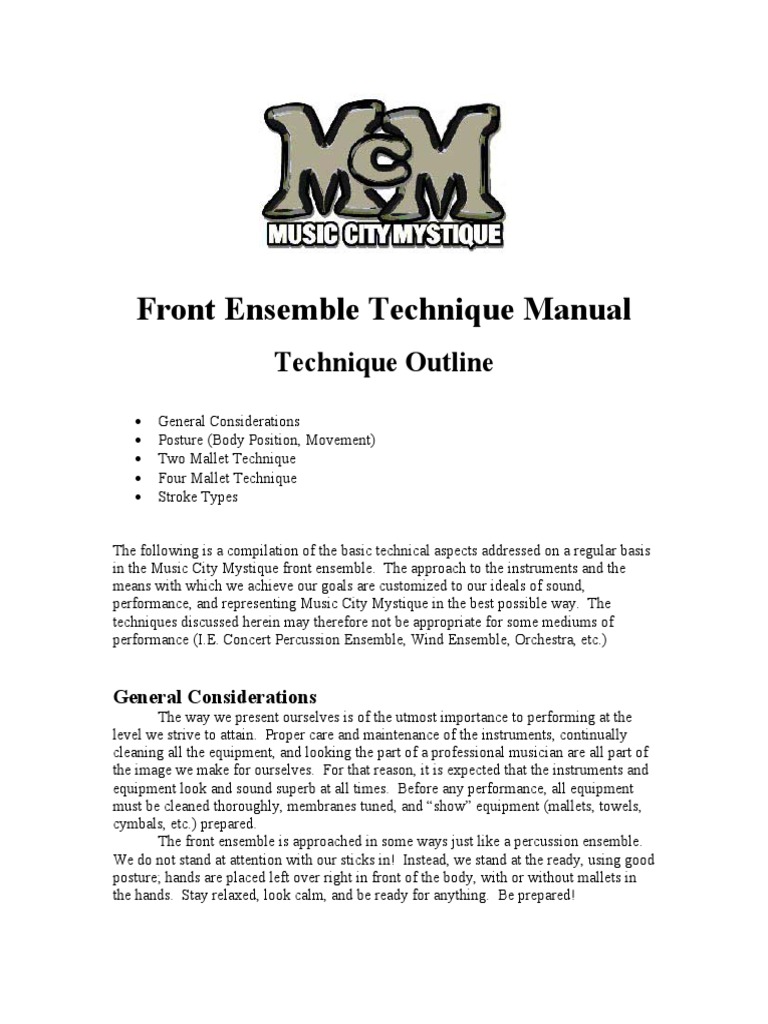 Front Ensemble Technique Guide | PDF | Musical Instruments ...