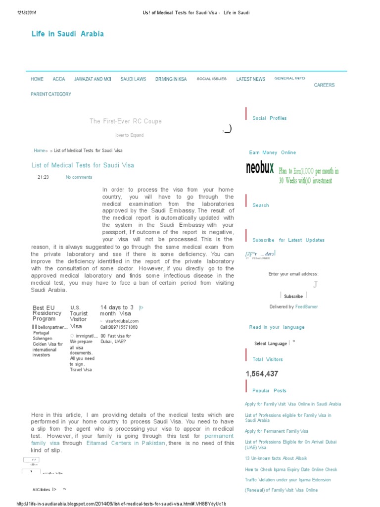 List of Medical Tests Fo... Life in Saudi Arabia | PDF | Travel Visa ...