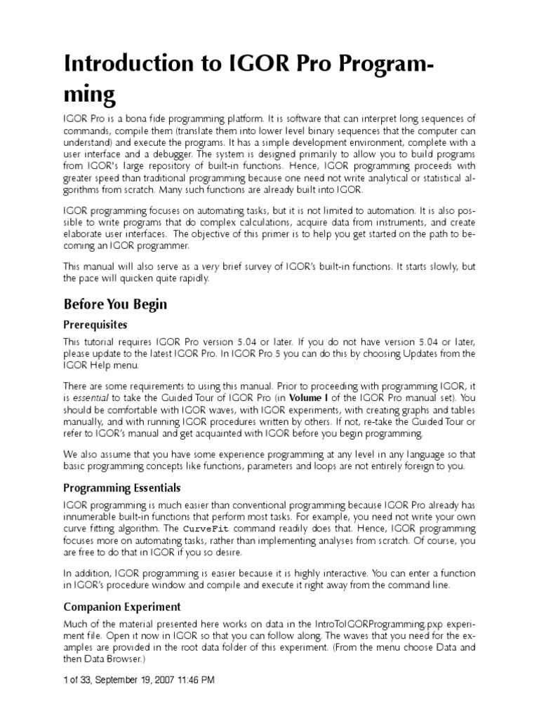 Introduction To Igor Programming PDF | PDF | Parameter (Computer ...