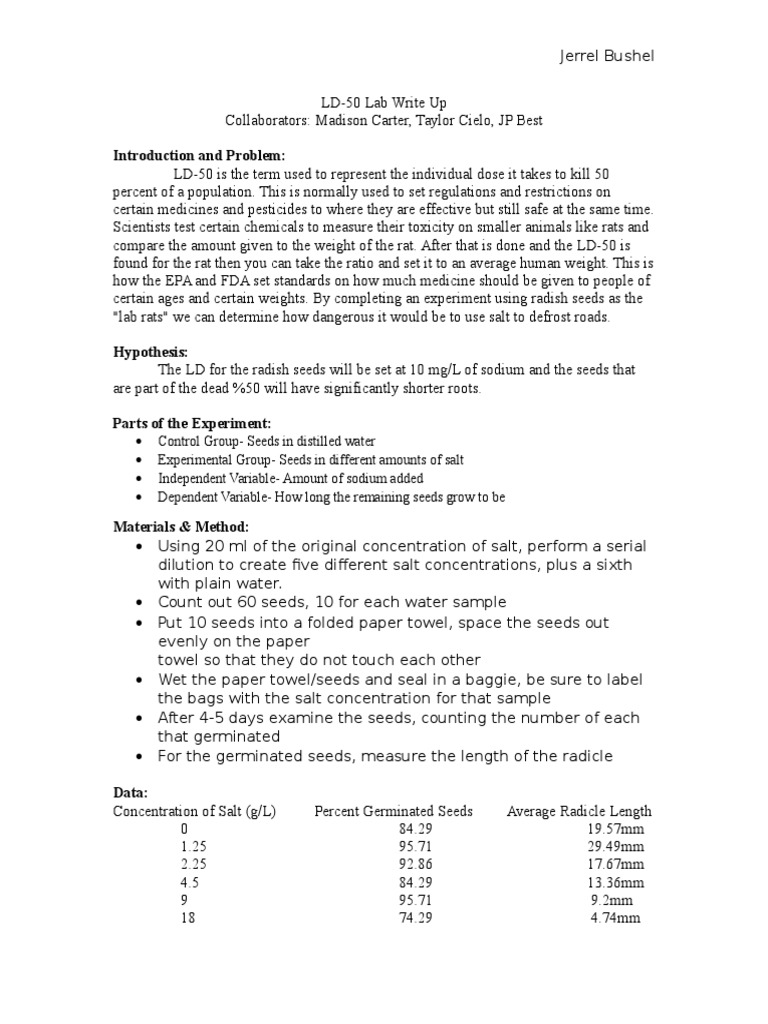 ld50 Lab | PDF | Experiment | Environmental Science