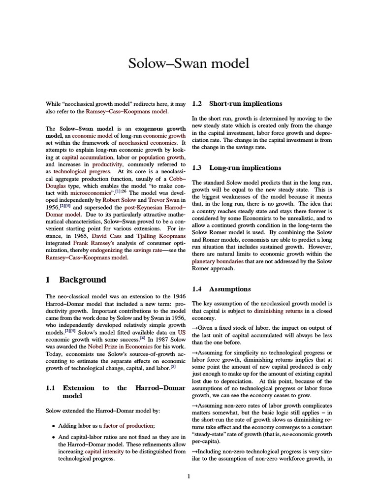 Wiki. Solow-Swan Model | PDF | Economic Theories | Business Economics
