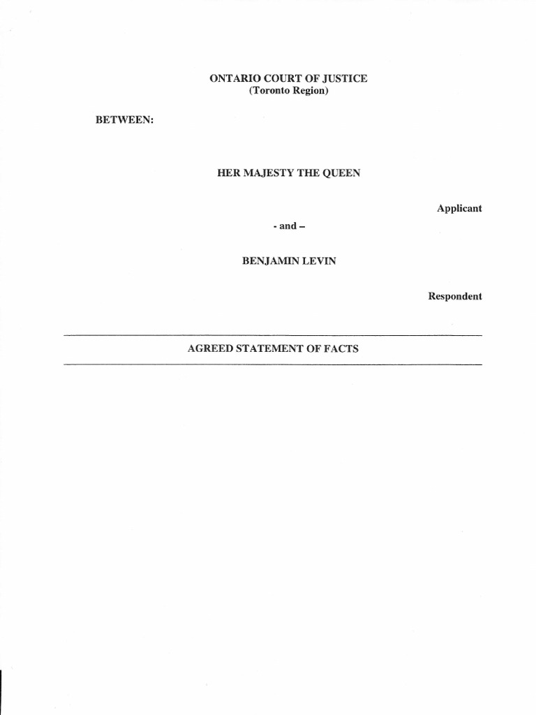 Agreed Statement of Facts: Her Majesty the Queen v Benjamin Levin ...