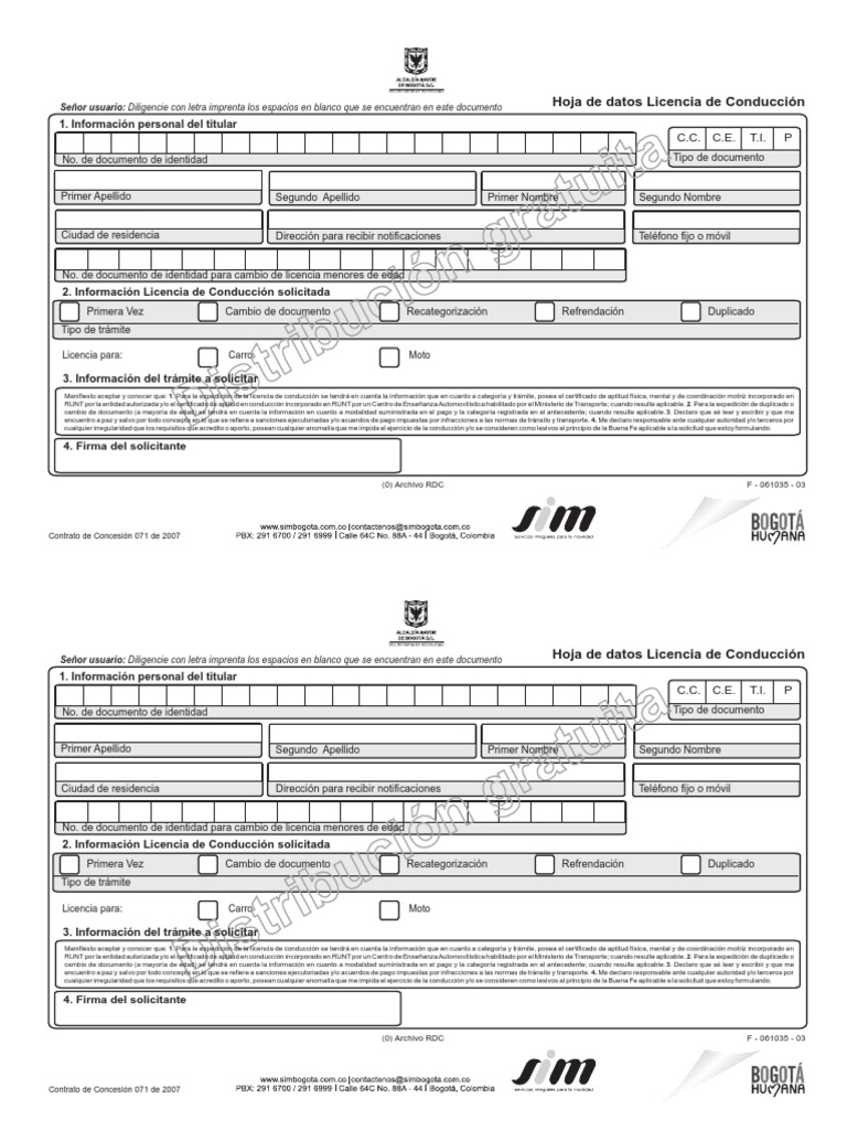 Hoja de Datos Licencia de Conduccion PDF | PDF | Licencia de conducir ...