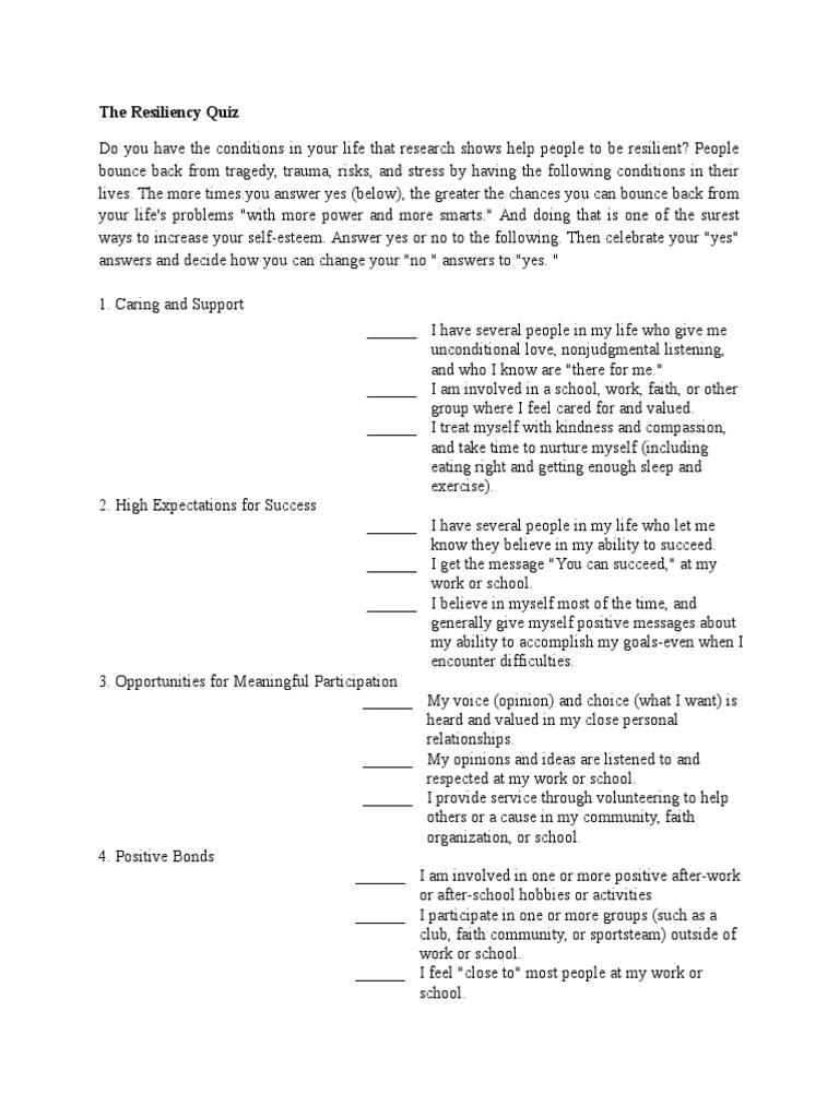 The Resiliency Quiz | PDF | Psychological Resilience | Optimism
