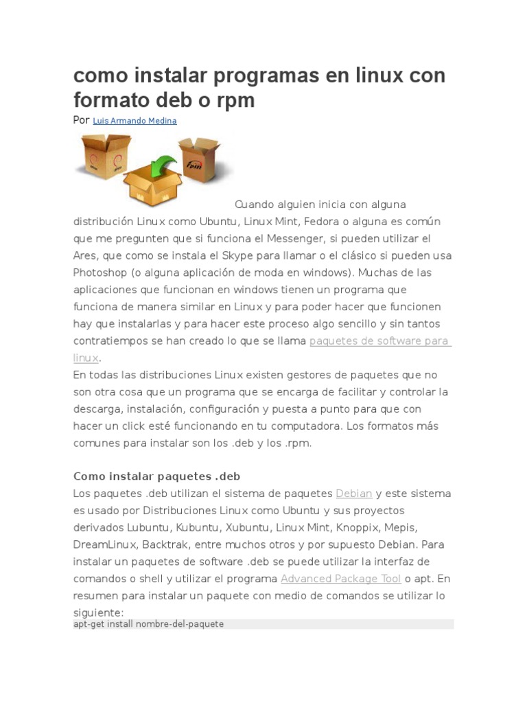 Como Instalar Programas en Linux Con Formato Deb o RPM | Descargar gratis PDF | Distribución de ...