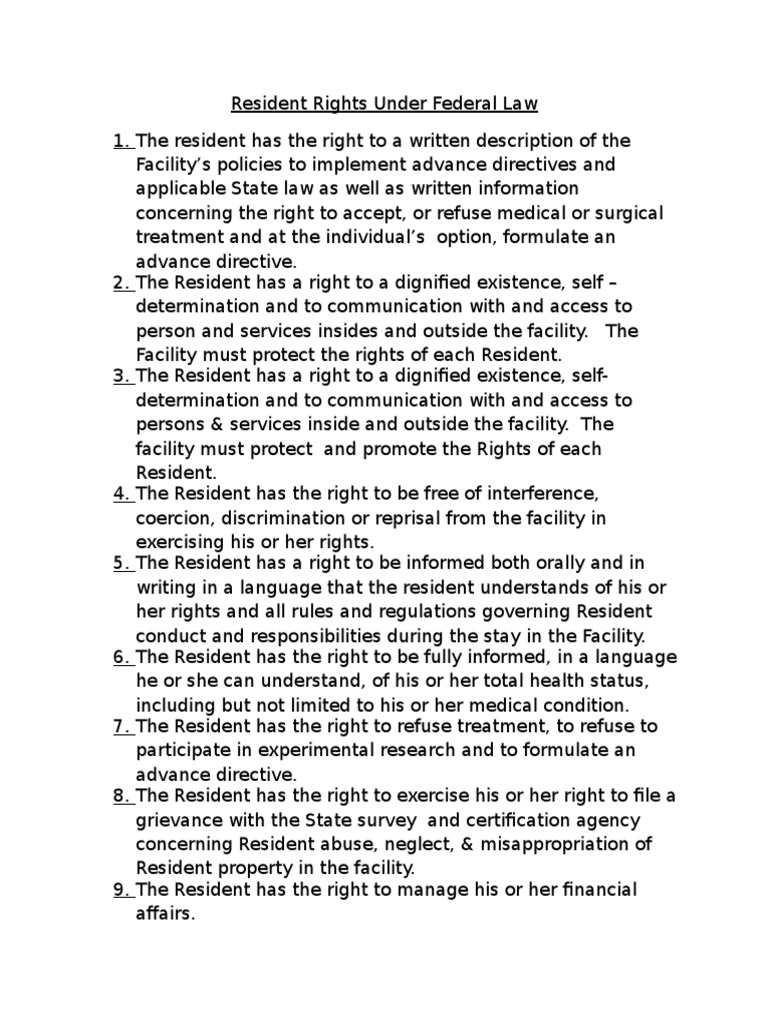 Resident Rights Under Federal Law | PDF | Medicare (United States ...