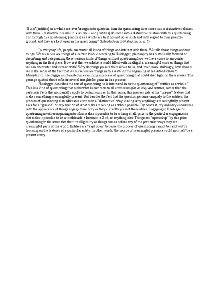 Heidegger First Quote Explication | PDF | Martin Heidegger | Metaphysics