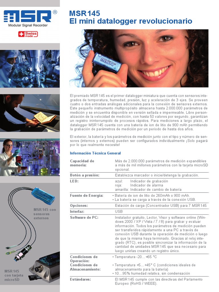Data Logger MSR145 Ficha Tecnica | PDF | Batería (electricidad) | USB