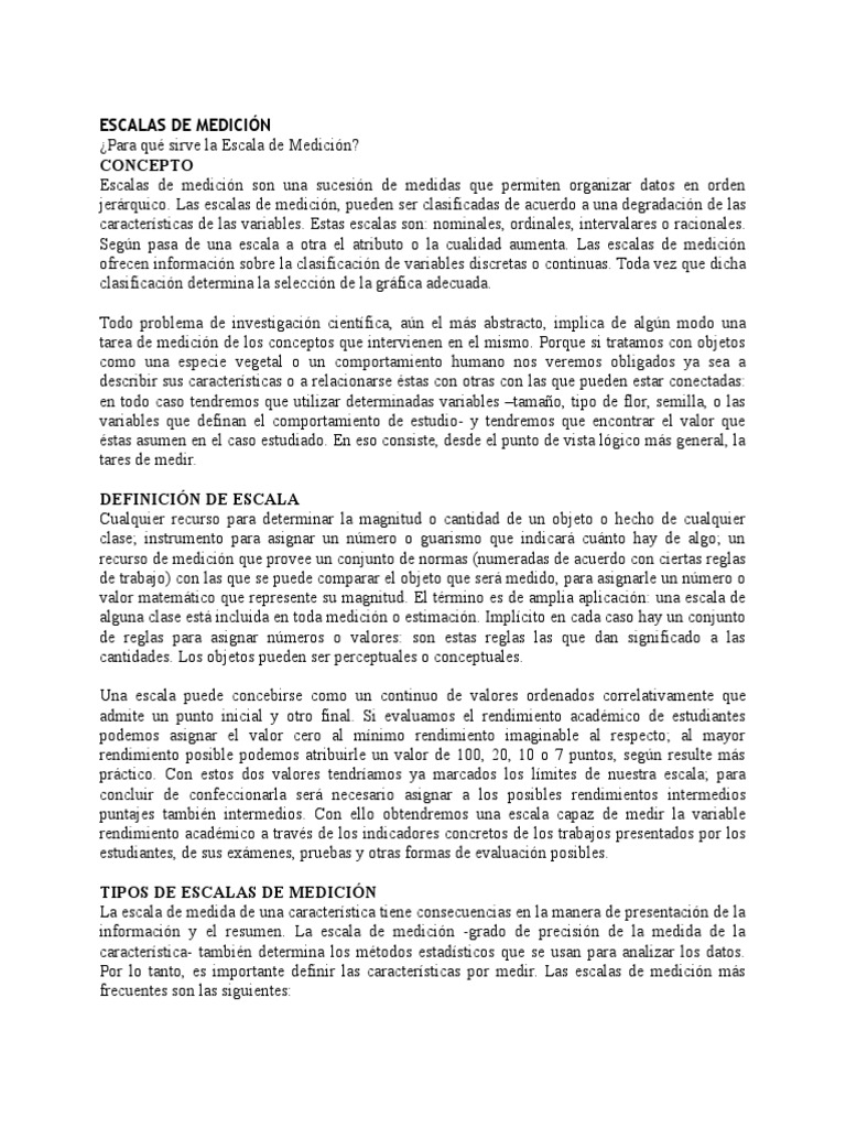 Tipos y Definición de Escalas de Medición | PDF | Nivel de medida ...