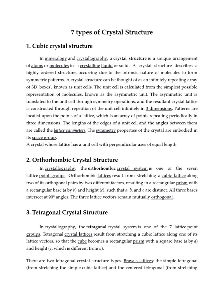 7 Crystal Structure Types Explained | PDF | Crystal Structure ...