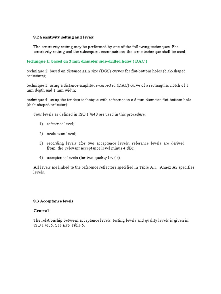 Sensitivity Settings and Acceptance Levels | PDF