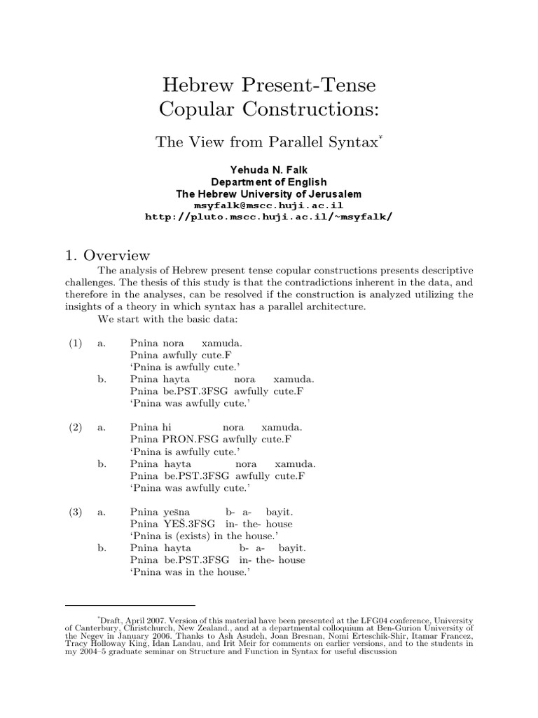 Hebrew Present Tense Copular Construction | PDF | Phrase | Syntax